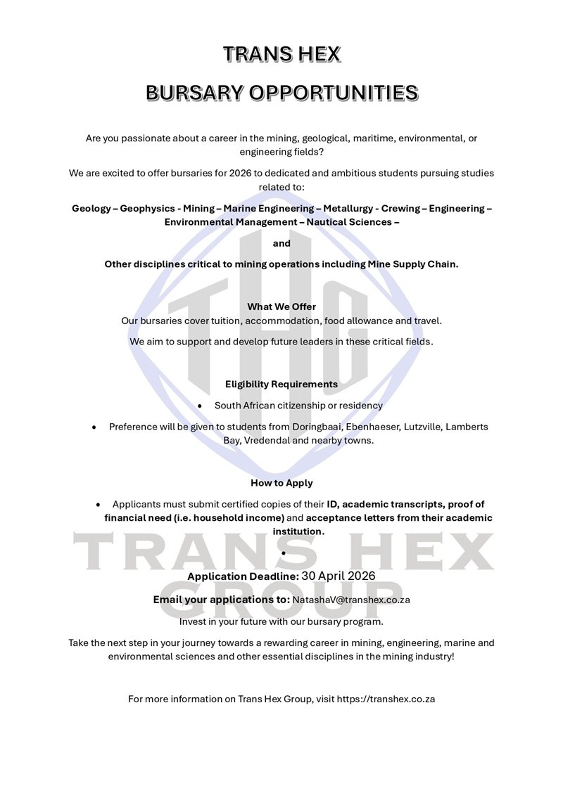 Trans Hex Bursaries 2026: Offering Financial Aid in 9 Study Fields ...